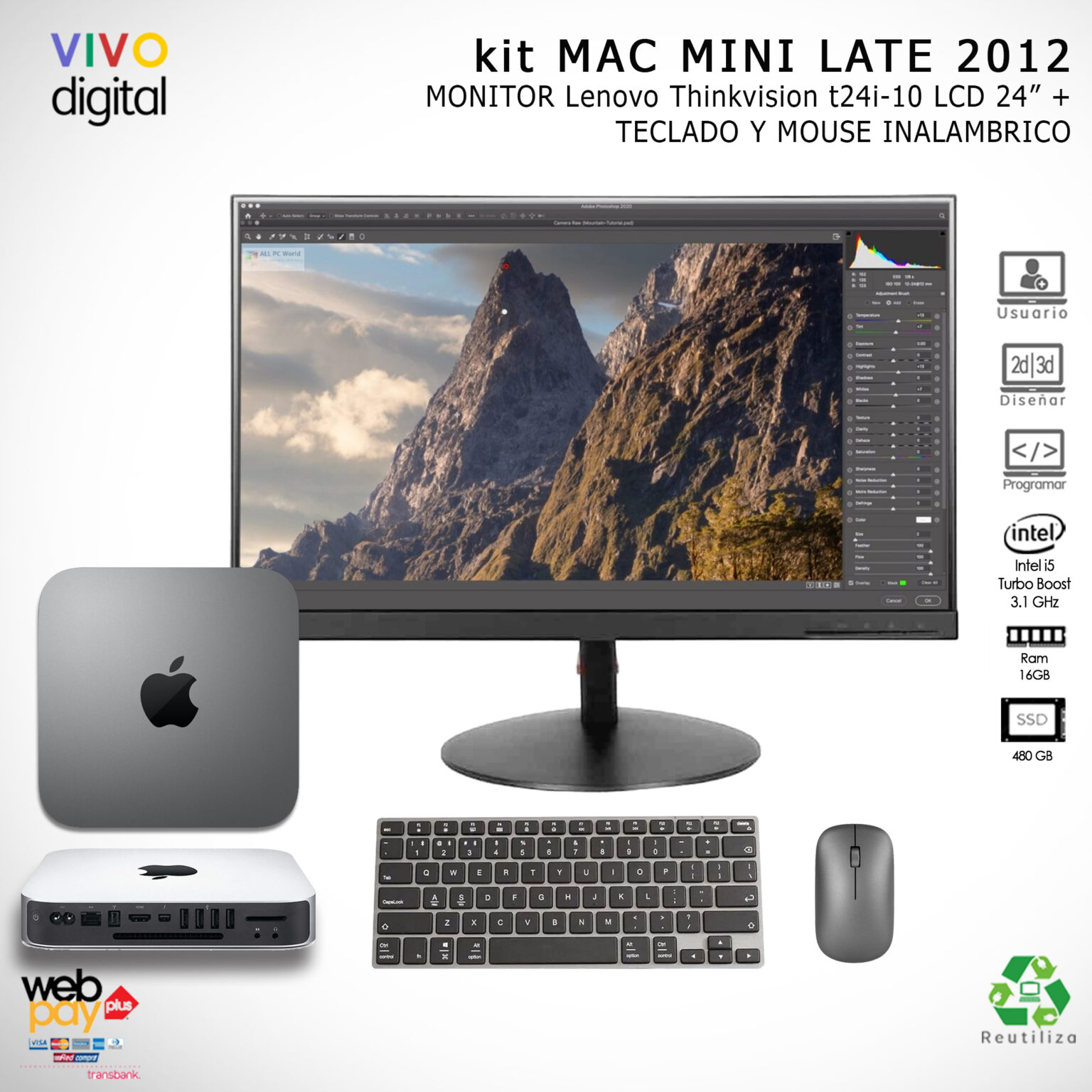 KIT MAC MINI USADO + MONTOR HP 24" + TECLADO Y MOUSE